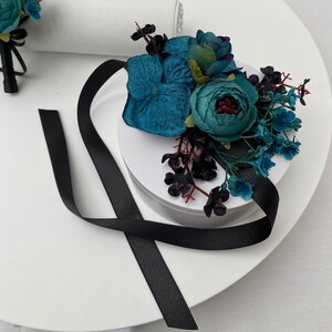 Realistic Artificial Custom Gothic Teal & Black Prom / Wedding Corsage ...