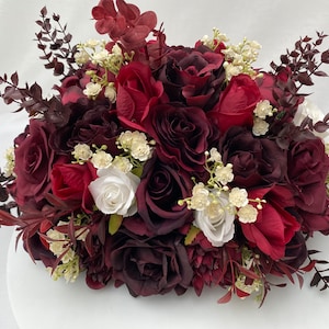 Custom Realistic Artificial Burgundy & Ivory Rose Table Display - Etsy