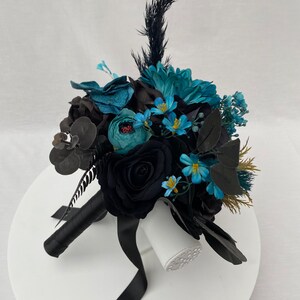 Custom Realistic Artificial Gothic Teal & Black Wedding Bouquet - Etsy