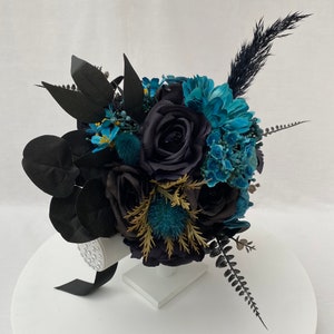 Custom Realistic Artificial Gothic Teal & Black Wedding Bouquet - Etsy