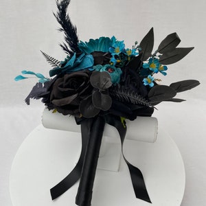 Custom Realistic Artificial Gothic Teal & Black Wedding Bouquet - Etsy