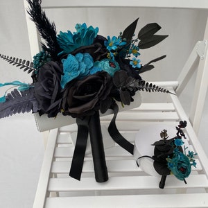 Custom Realistic Artificial Gothic Teal & Black Wedding Bouquet - Etsy