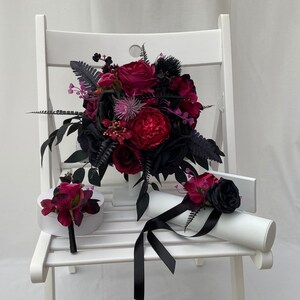 Custom Realistic Artificial Gothic Black & Hot Fuchsia Pink Wedding ...