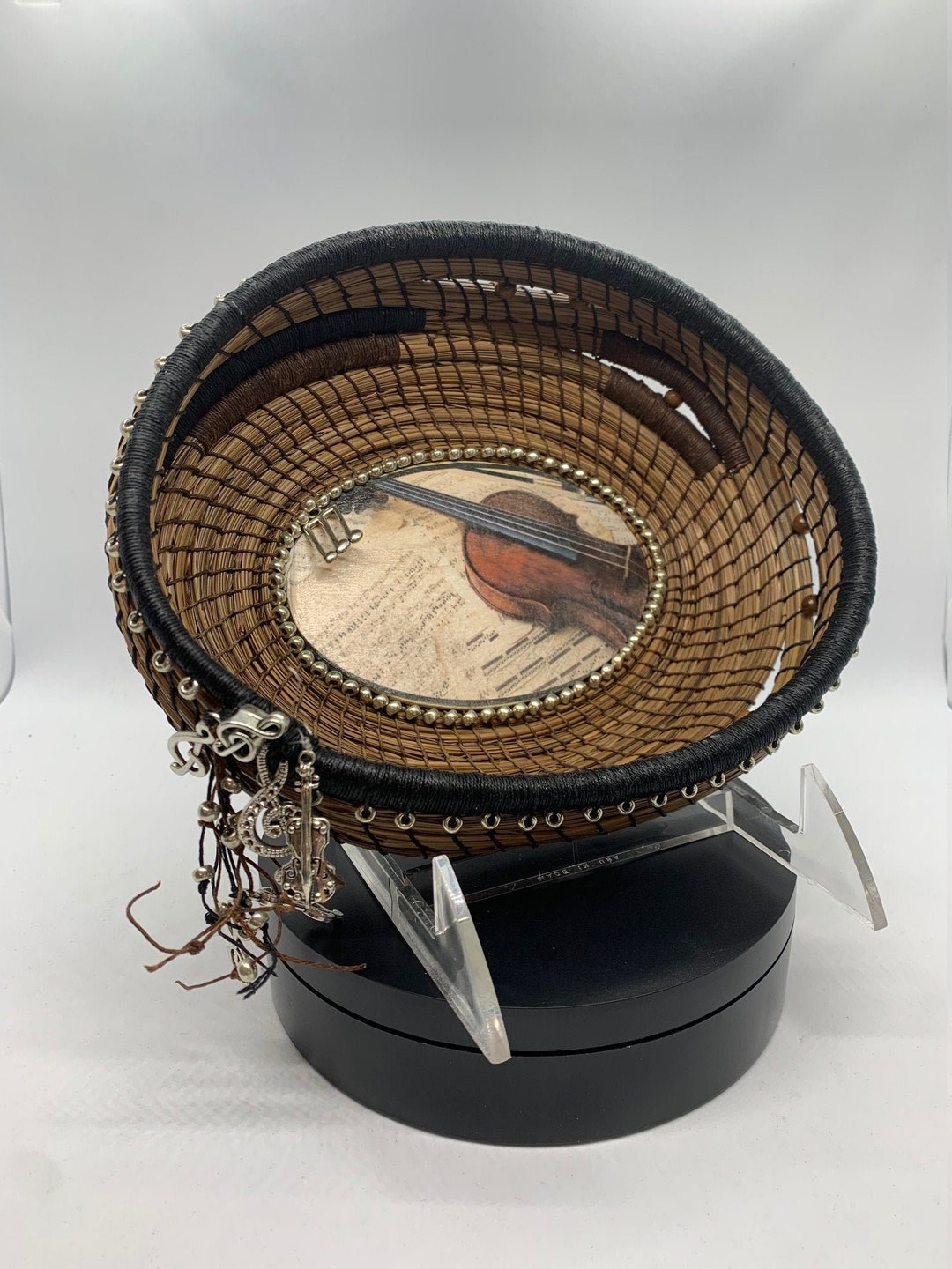 Violin Music Pine Needle Basket Handmade Music Lovers Gift Gift for ...