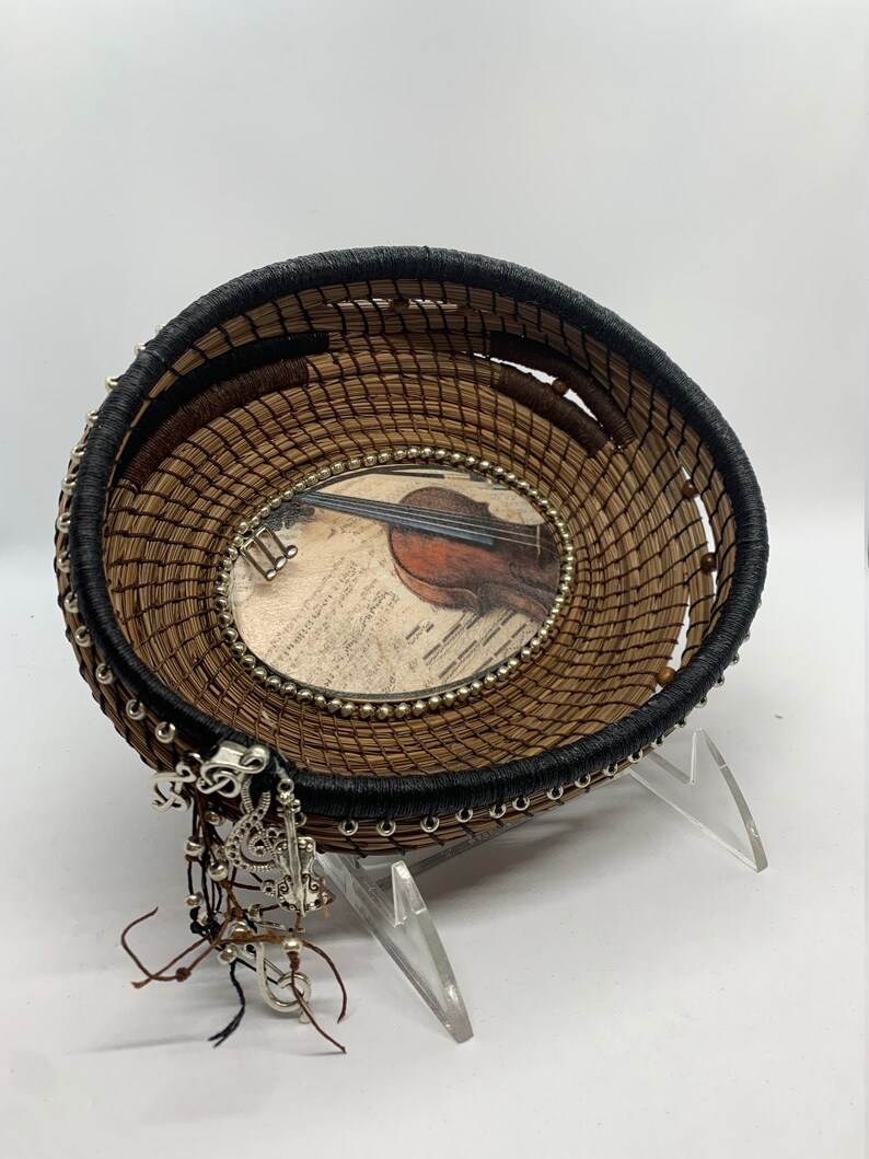 Violin Music Pine Needle Basket Handmade Music Lovers Gift Gift for ...