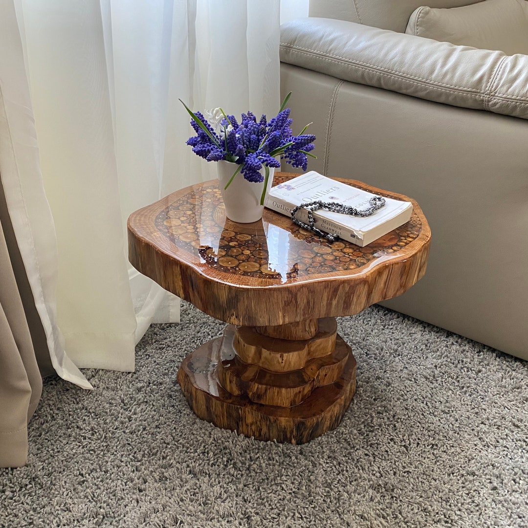 Epoxy Live End Table / Side Table / Slice Wood Unique Mosaic / Natural ...
