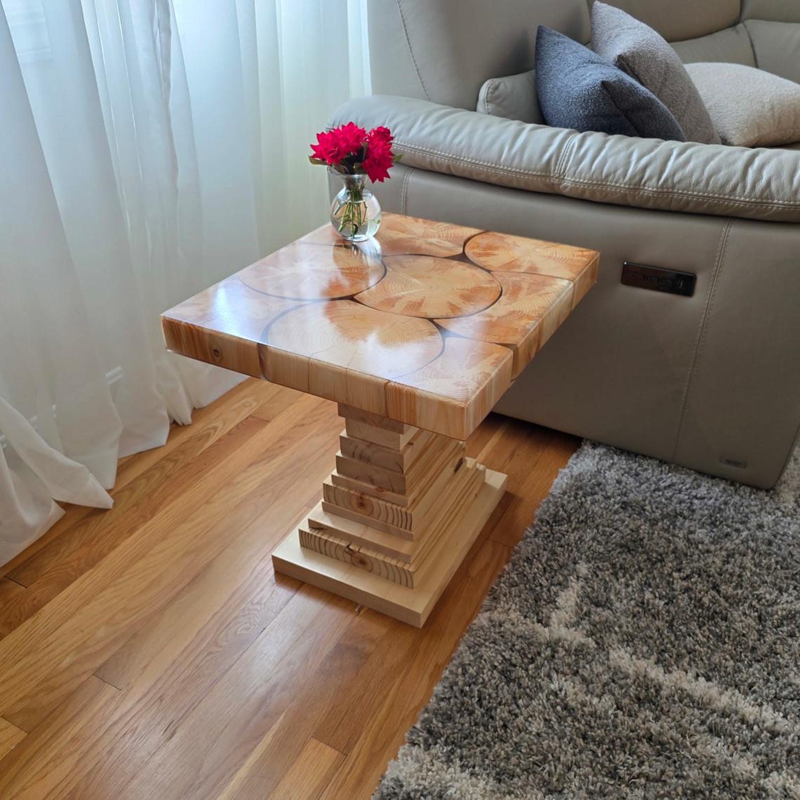 Epoxy Resin Wood Side Table, Unique Mosaic Pedestal Nightstand - Etsy