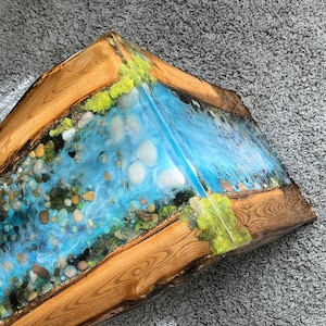 Live Edge Epoxy River Table, Pebble Decor Side Table, Custom Wood - Etsy