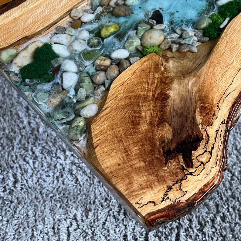 Epoxy River Live Edge Table, Pebble Decor, Hairpin Legs - Etsy