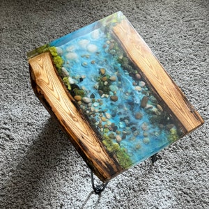 Live Edge Epoxy River Table, Pebble Decor Side Table, Custom Wood - Etsy