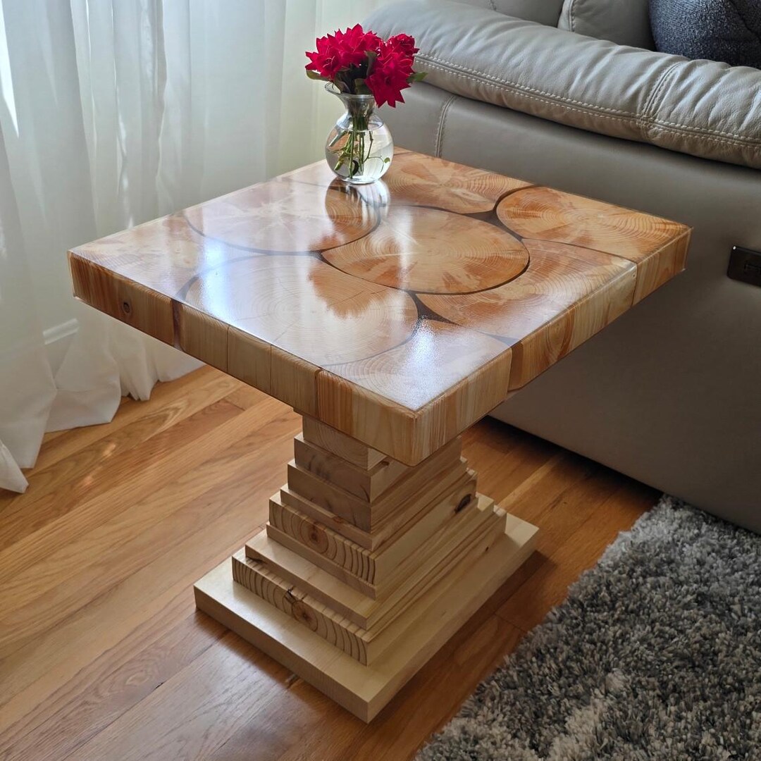 Epoxy Resin Wood Side Table, Unique Mosaic Pedestal Nightstand - Etsy