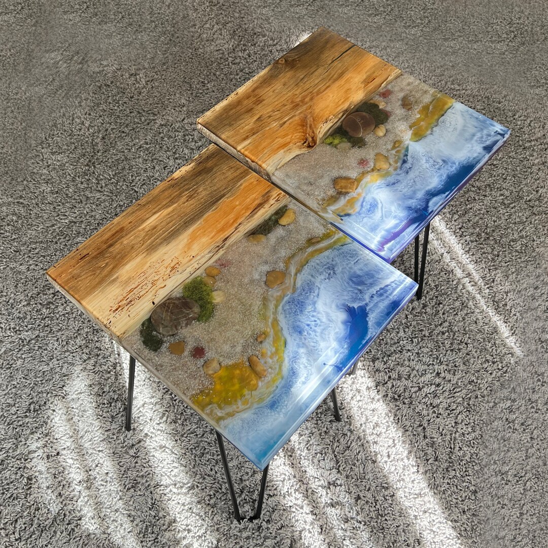 2 Epoxy Tables / Live Edge / Pebble Decor Tables / Live End Table ...