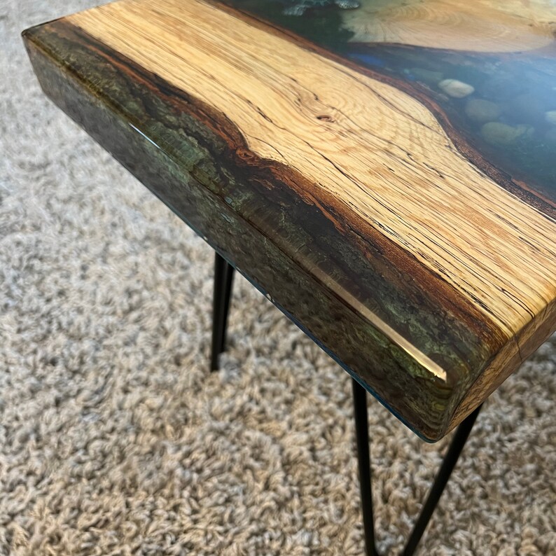 Epoxy Table Live Edge / Pebble Decor Table Live End Table / - Etsy