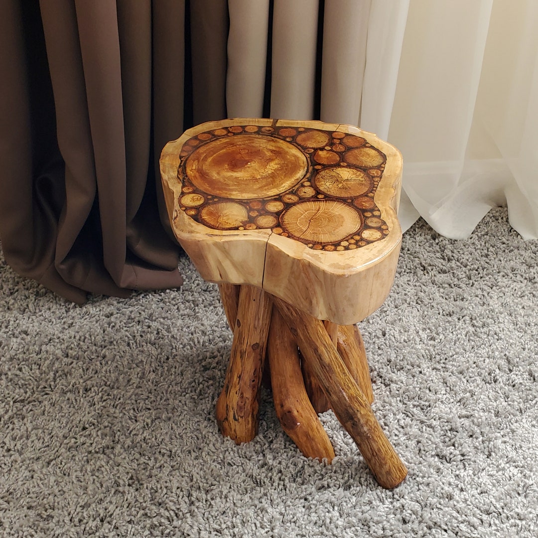 Epoxy Table Live Edge / Wood Mosaic / Live End Table / Nightstand ...