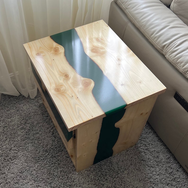 Pine & Emerald Epoxy Resin Nightstand With Drawer - Etsy
