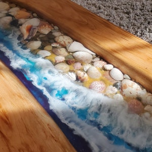 Epoxy Table Live Edge / Shells Decor Table, Live End Table / Coffee ...