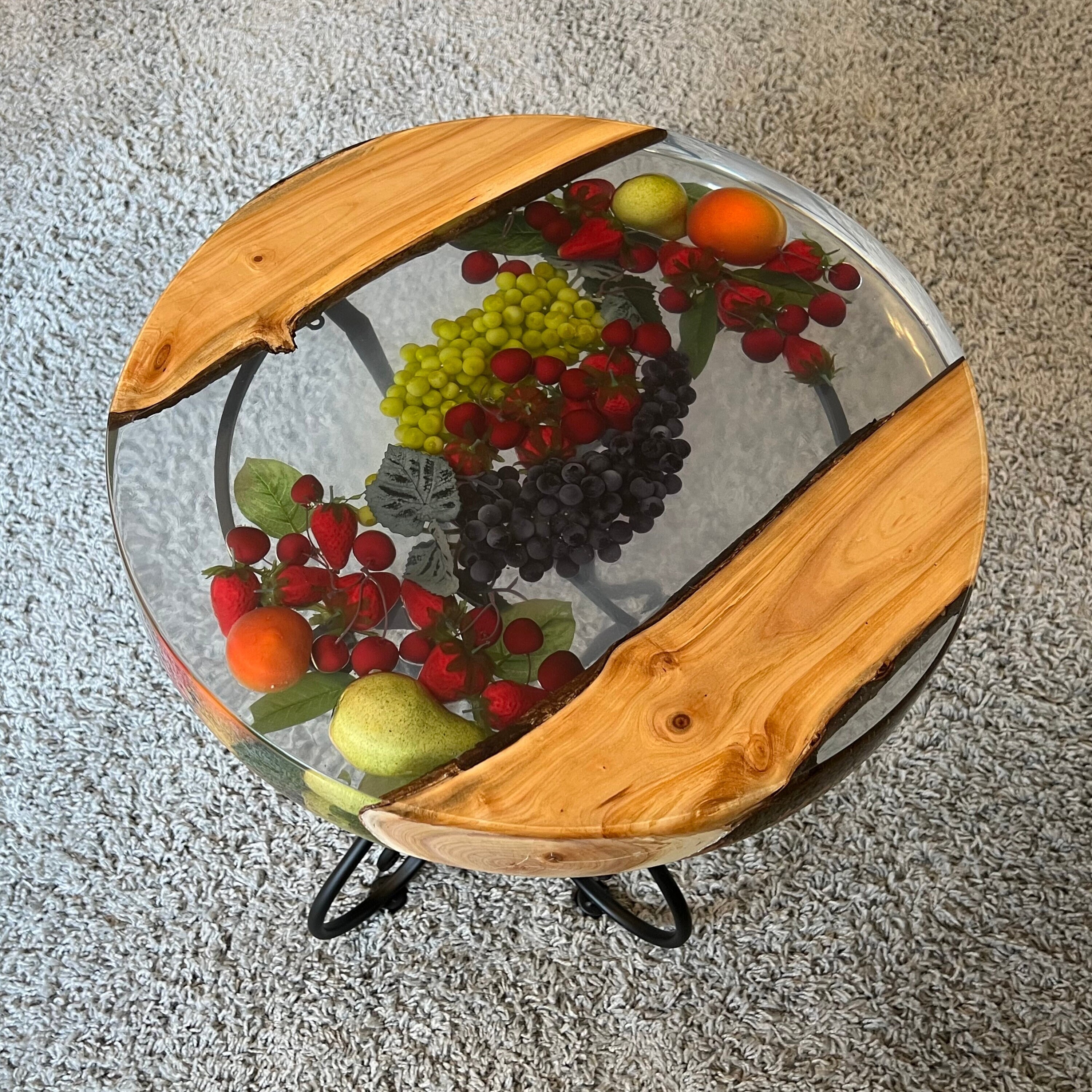 Live Edge Fruit Epoxy End Table, Round Pedestal Side Table - Etsy