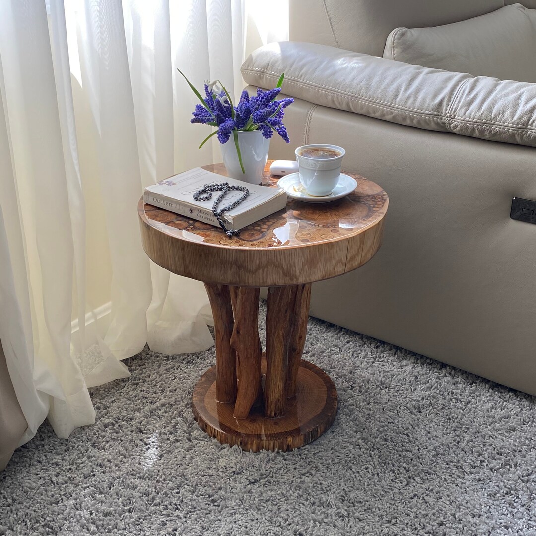 Epoxy Live End Table / Side Table / Slice Wood Unique Mosaic / Natural ...