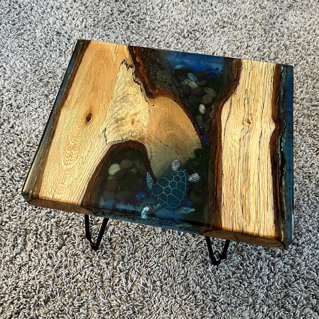 Epoxy Table Live Edge / Pebble Decor Table, Live End Table / Coffee ...
