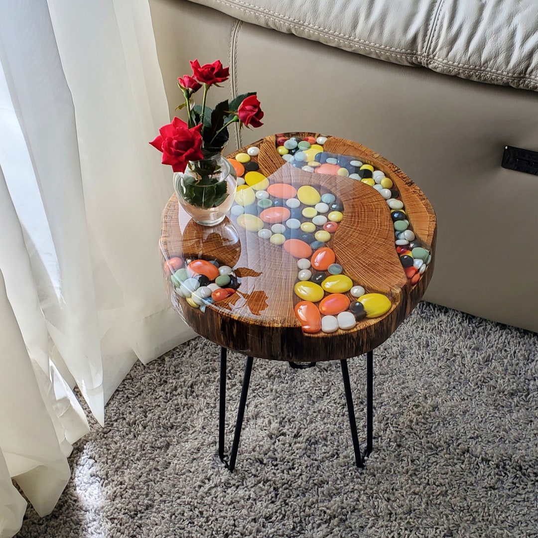 Epoxy Live End Table / Side Table / Slice Wood Unique Mosaic / Natural ...