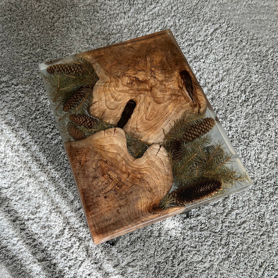 Epoxy Live End Table / Side Epoxy Table / Pine Cone Table / Wood ...