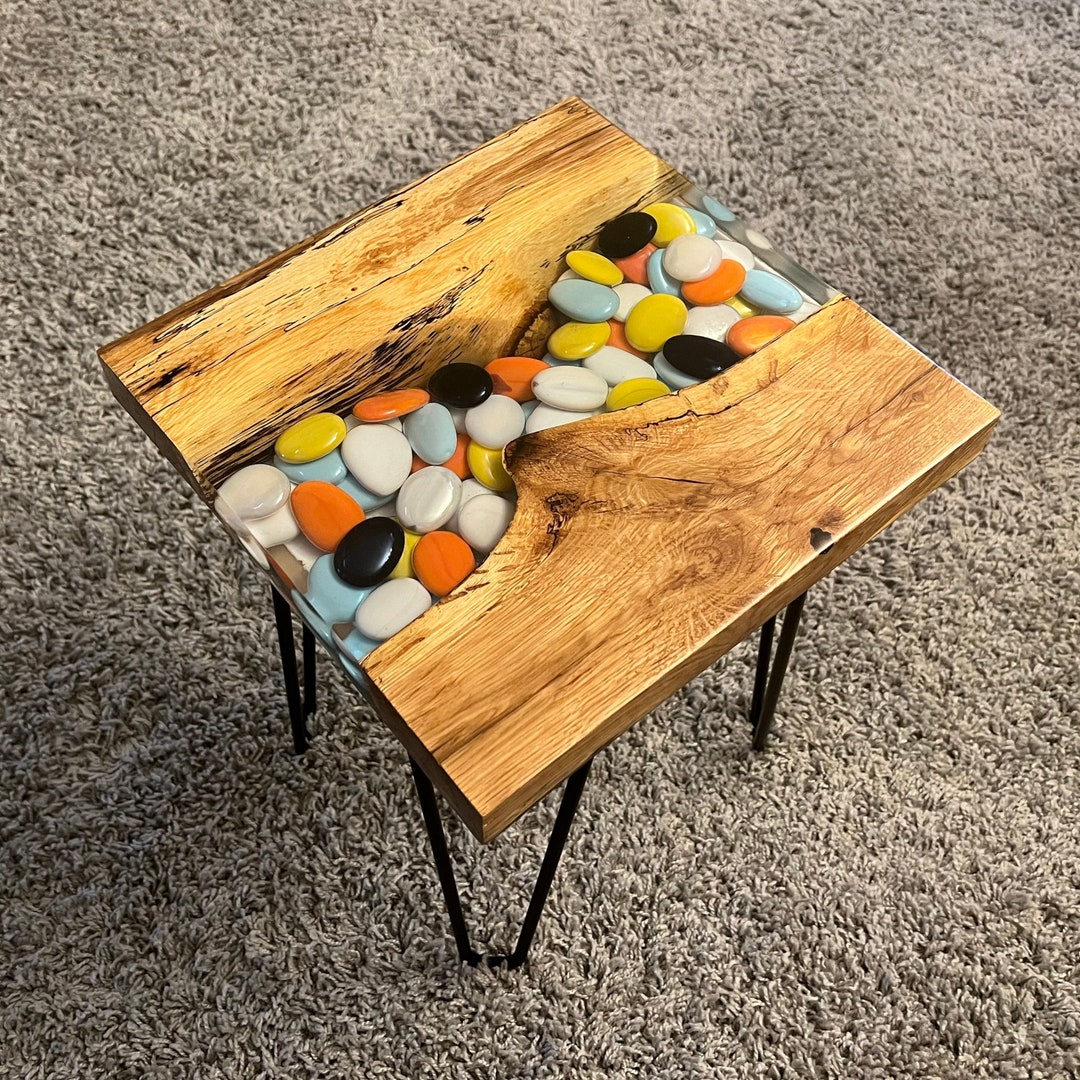 Epoxy Live End Table / Wood Stand / Slice Wood Unique Mosaic / Side ...