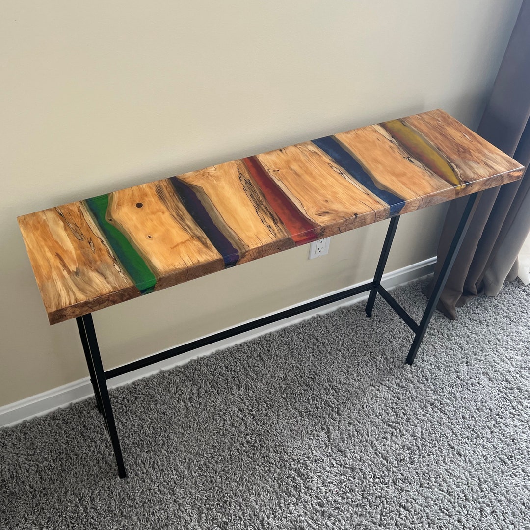 Handmade Epoxy Resin Wood Console Table, Metal Legs, Entryway Decor - Etsy