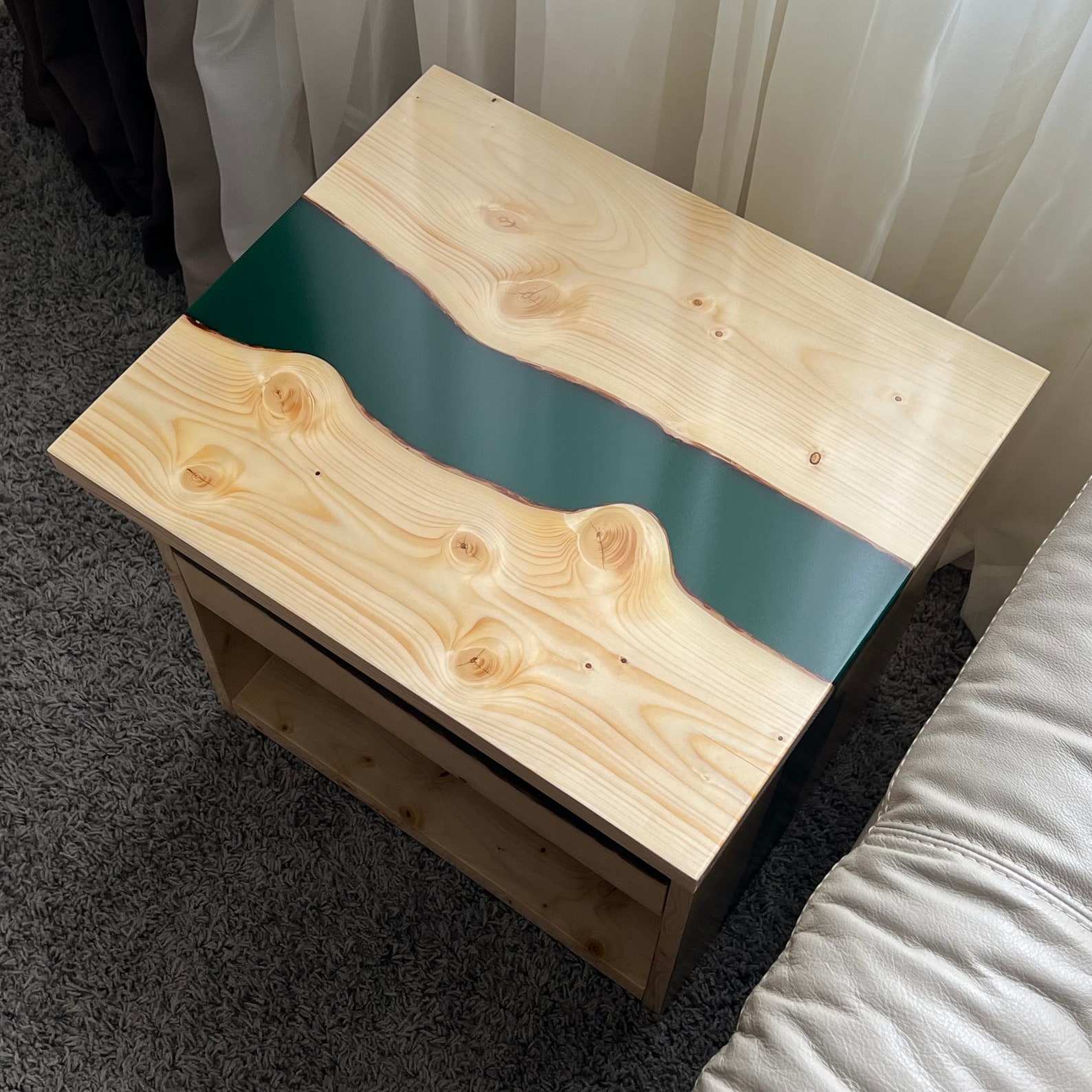 Pine & Emerald Epoxy Resin Nightstand With Drawer - Etsy
