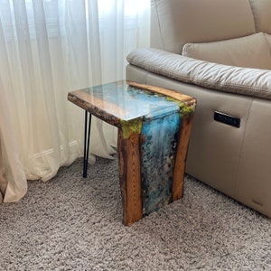 Live Edge Epoxy River Table, Pebble Decor Side Table, Custom Wood - Etsy