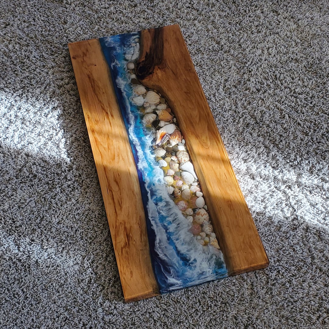 Epoxy Table Live Edge / Shells Decor Table, Live End Table / Coffee ...