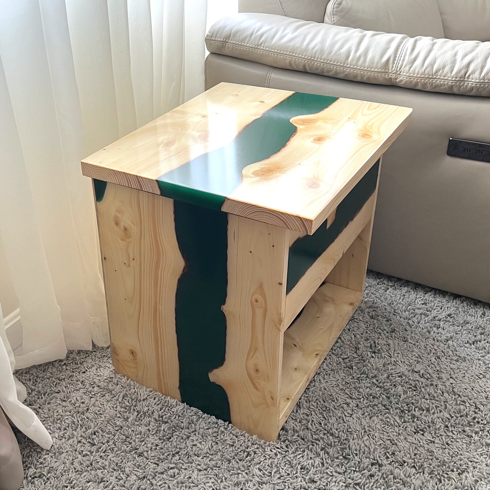 Pine & Emerald Epoxy Resin Nightstand With Drawer - Etsy
