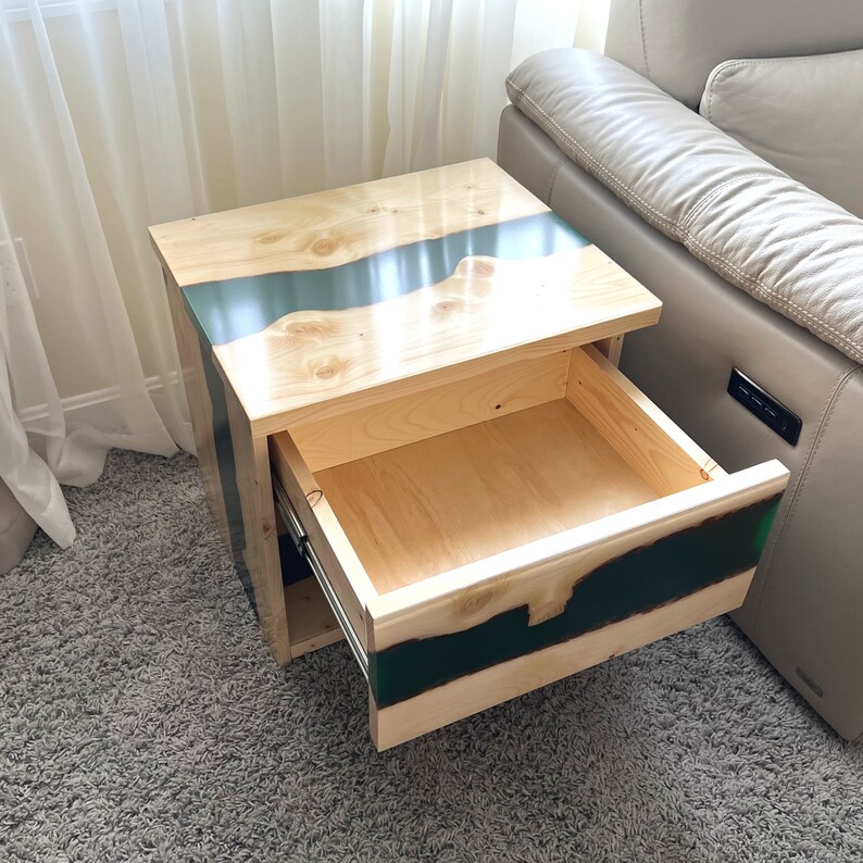 Pine & Emerald Epoxy Resin Nightstand With Drawer - Etsy