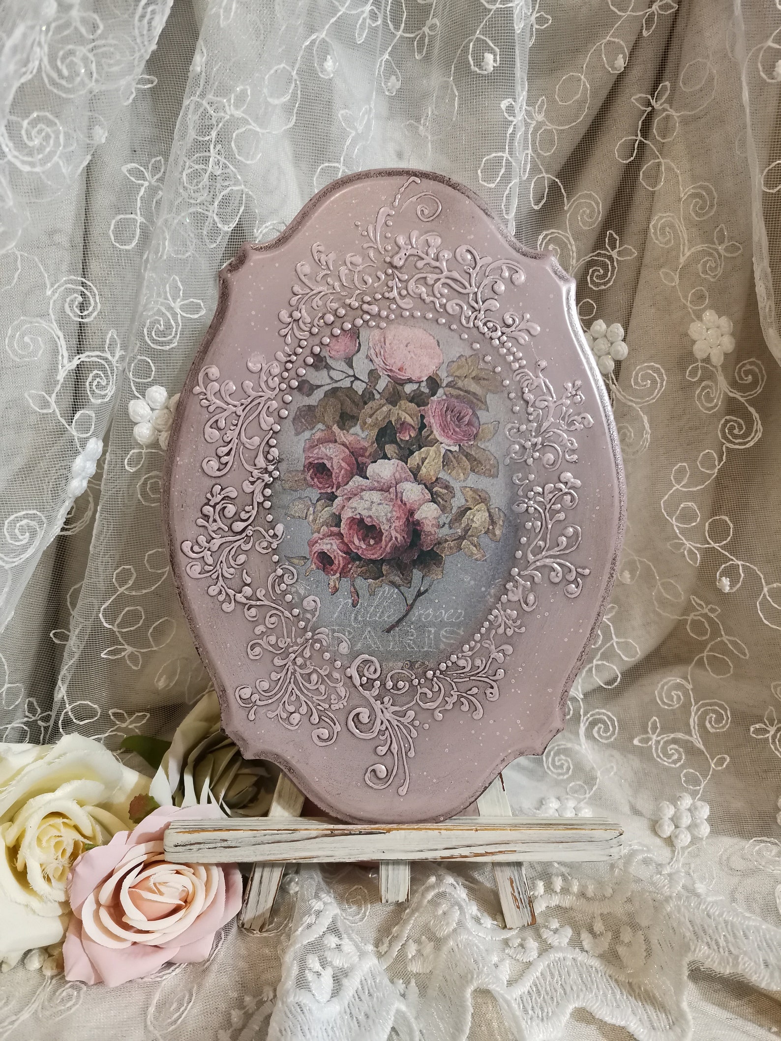 Decoupage Ashy Rose & Grey Wall Decor Roses Print Wall Art Decoupage ...