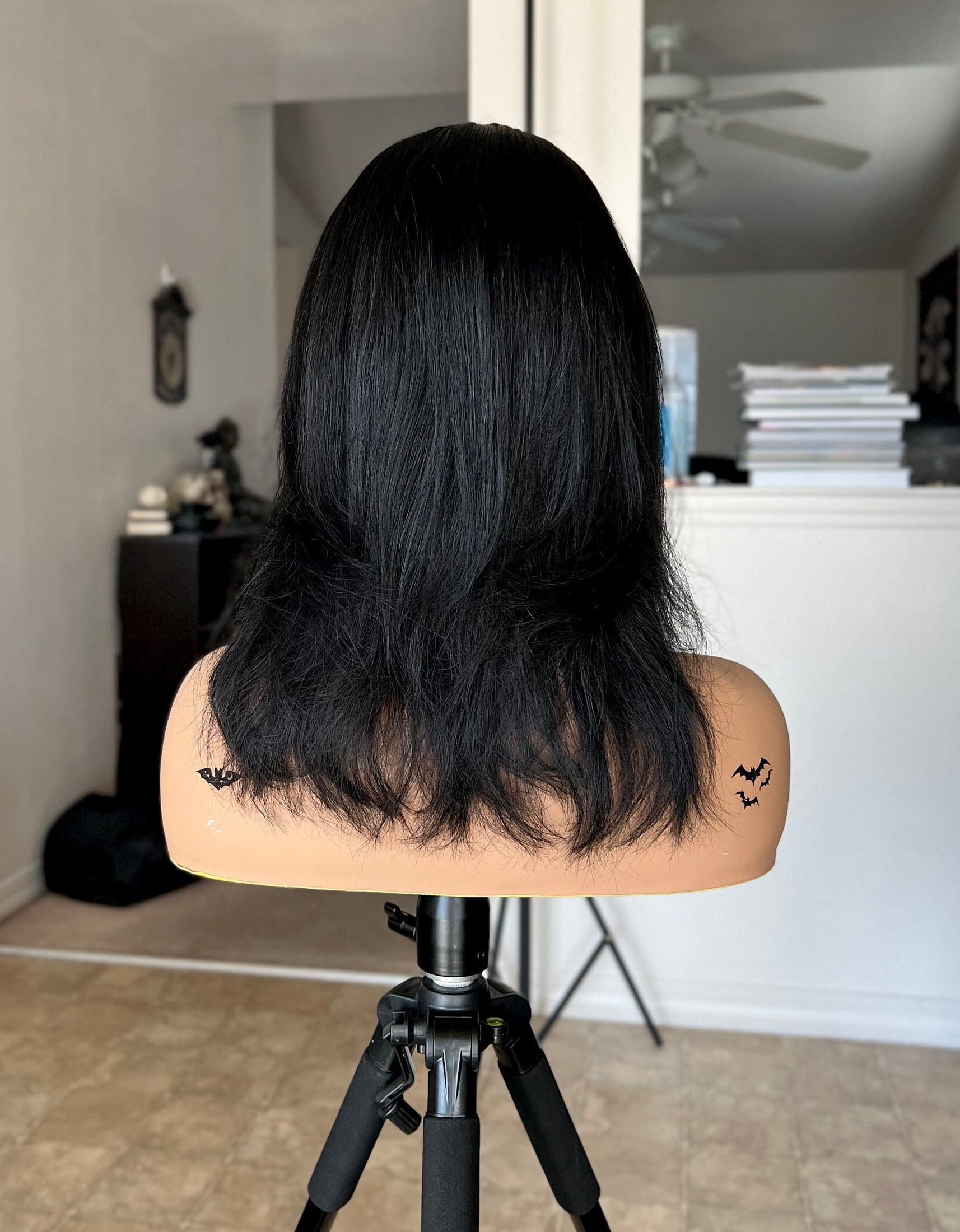 Jet Black Shag / Wolf Cut Human Hair Wig Lace Free Bang Wig - Etsy