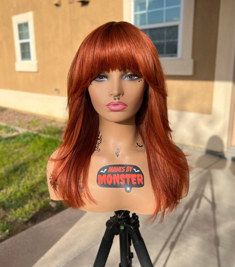 Golden Red Shag / Wolf Cut Human Hair Wig Lace Free Bang Wig - Etsy