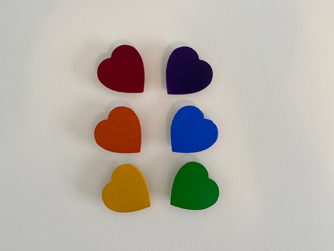 Rainbow Heart Magnets Hand Painted, Artistic Wood Love Ornaments ...