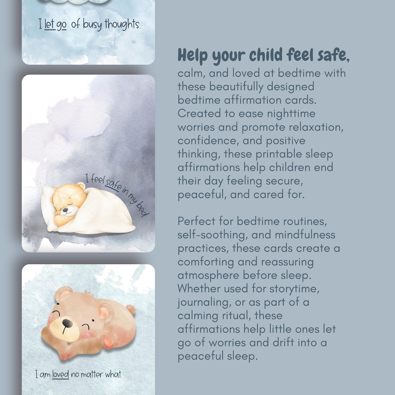 Kids Bedtime Affirmation Cards | Printable Sleep and Mindfulness Cards ...