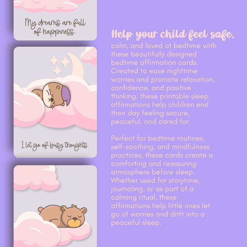 Kids Bedtime Affirmation Cards: Sleep & Calmness (digital Download ...