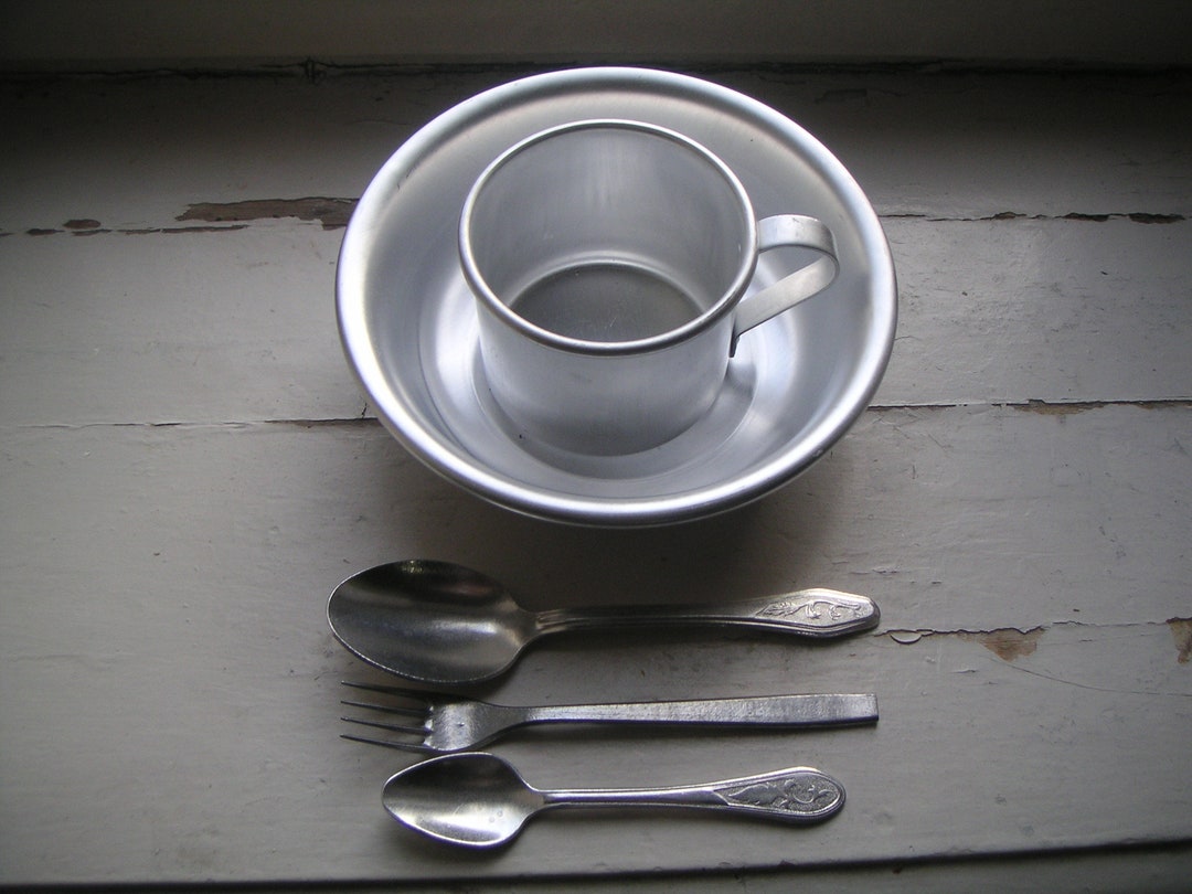 Kazakh Russian Soviet Army Aluminium Mess Kit: Cup, Plate, Fork and 2 ...