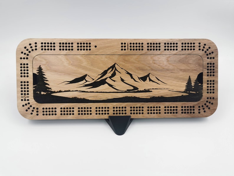 Custom Engraved Mountain Cribbage Board - 3 Track With Metal Pegs ...