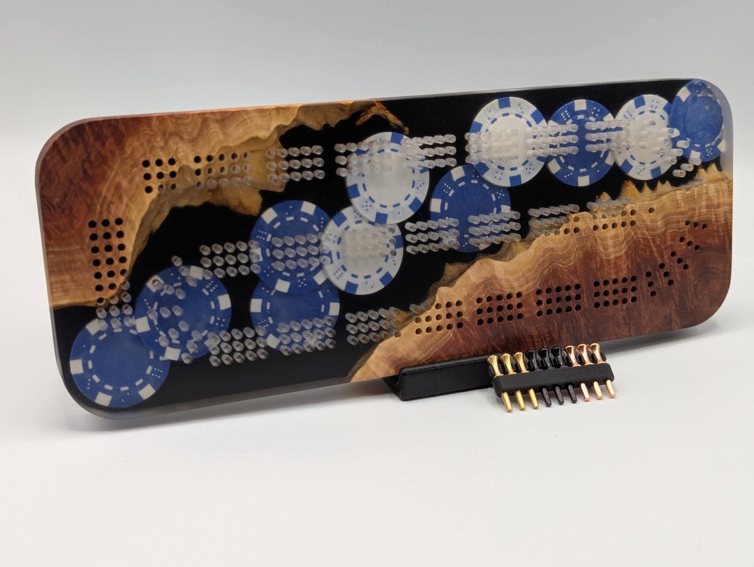 Poker Themed Cribbage Board - 3 Track Live Edge Red Mallee Burl and ...