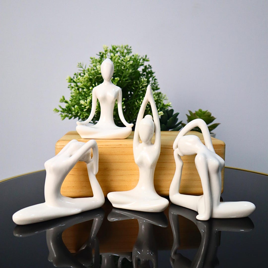 White Ceramic Yoga Pose Figurines - Set of 4 - Etsy