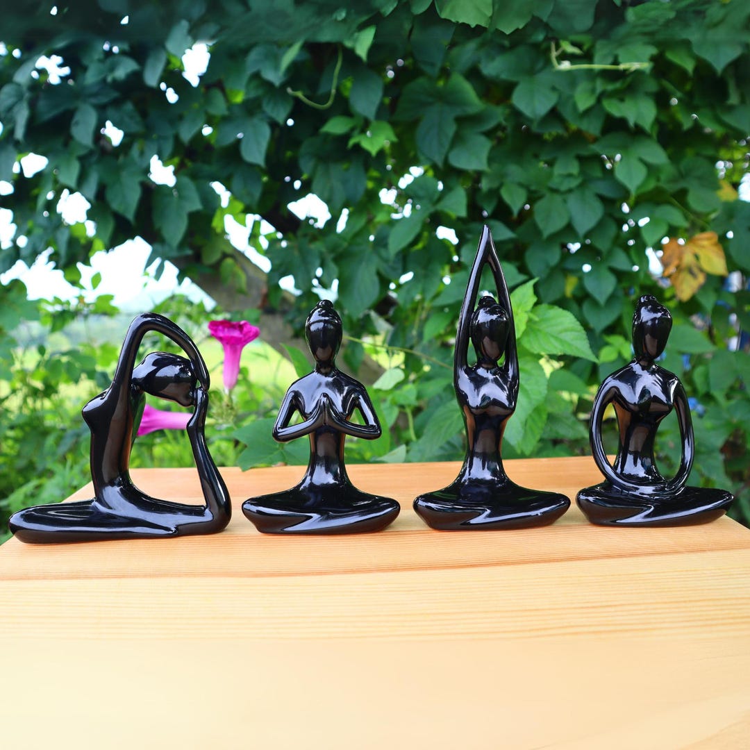 Yoga Pose Figurine Set 4pcs Black Ceramic, Yoga Girl Statue, Home Decor ...