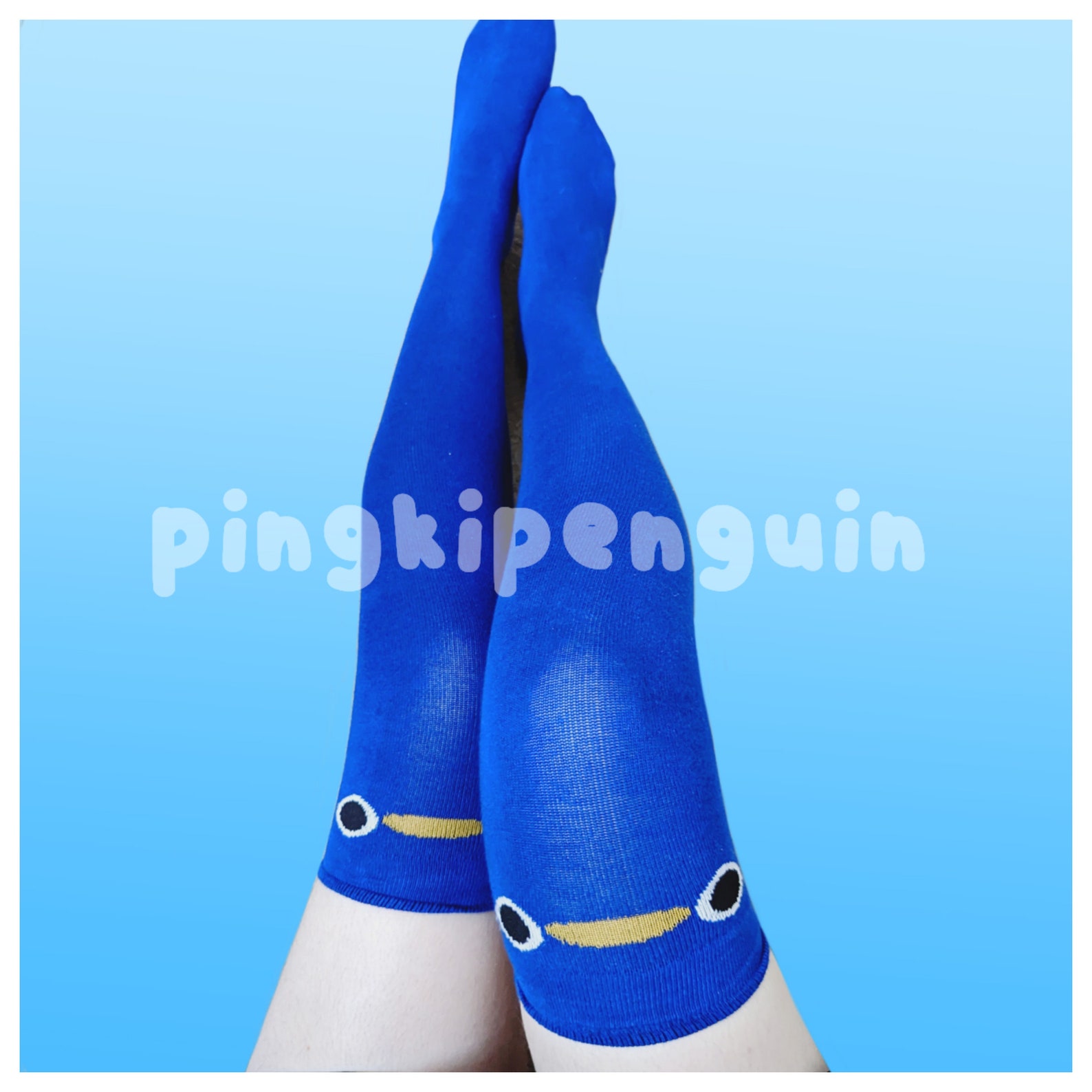 Pingki Penguin Blue Buddy Thigh High Socks - Etsy