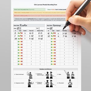 High School Girls Lacrosse Penalty Card Score Sheet Referee Timing Guide Girls Lacrosse Official ...