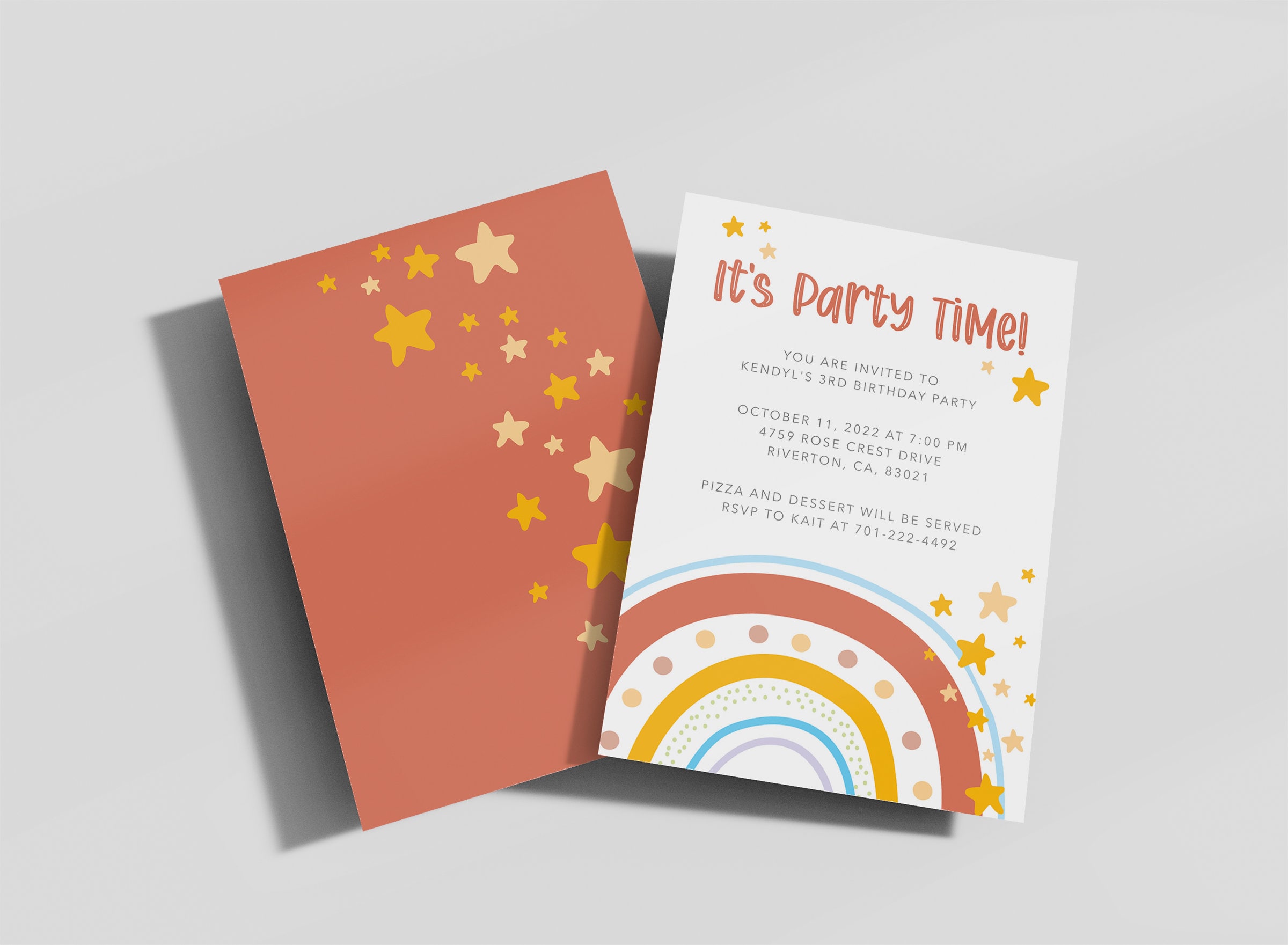 Girl, Birthday Party Invitation Template, Modern, Cute, Rainbow, Star ...