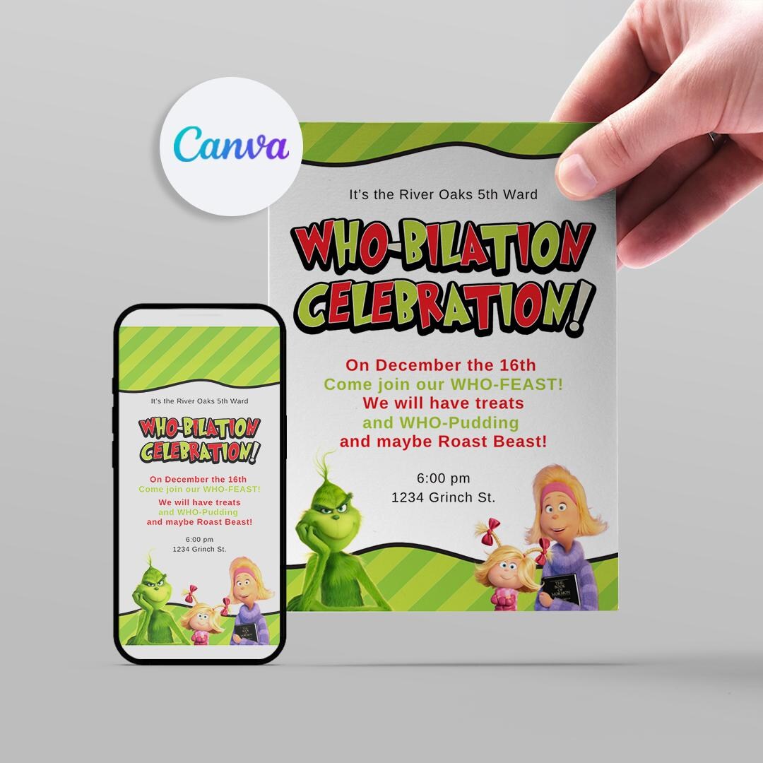 Grinch Invite, Grinch Party, LDS Party, Church Party, Later Day Saint ...