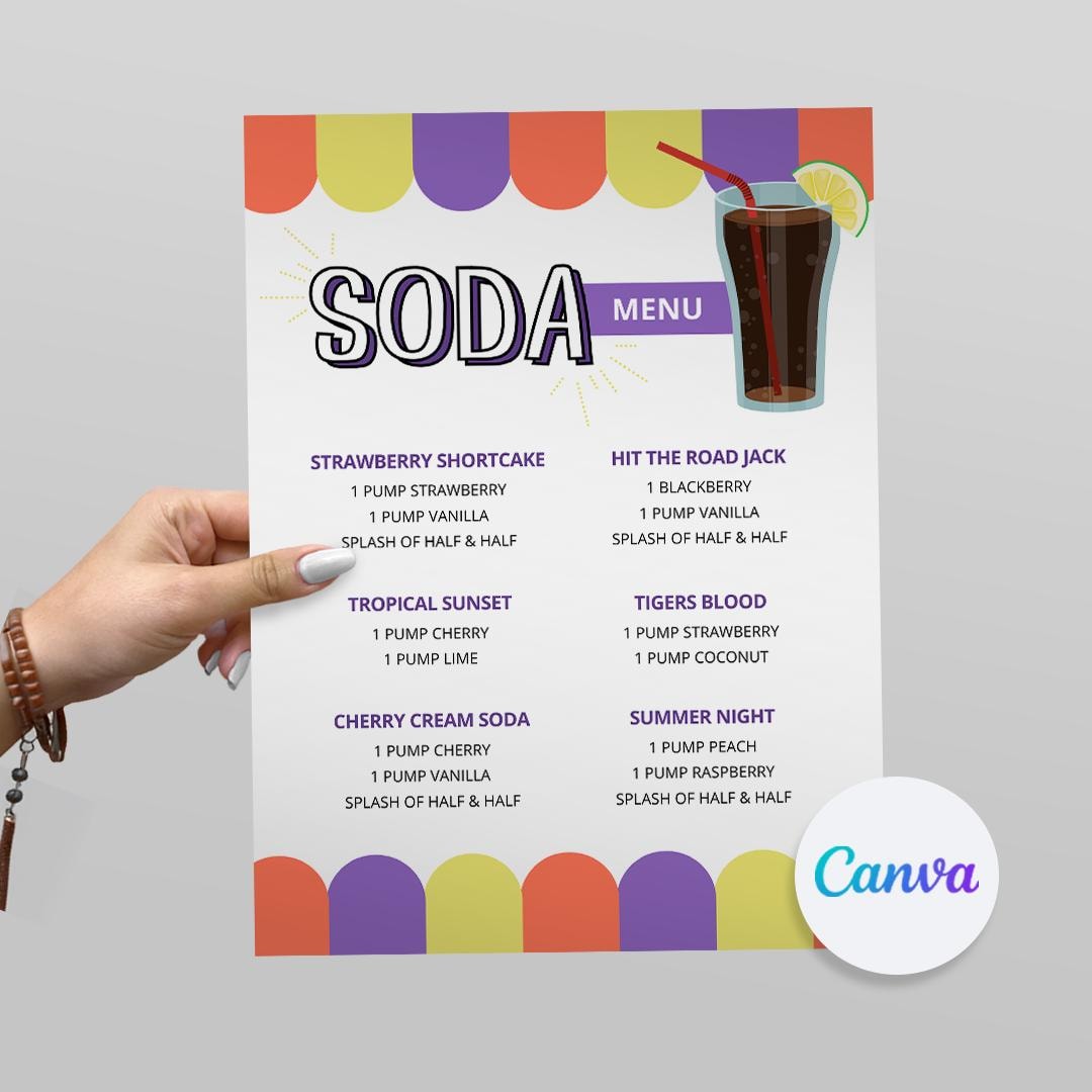 Soda Bar Menu Template, Drink Bar Menu, Youth Activity Idea ...