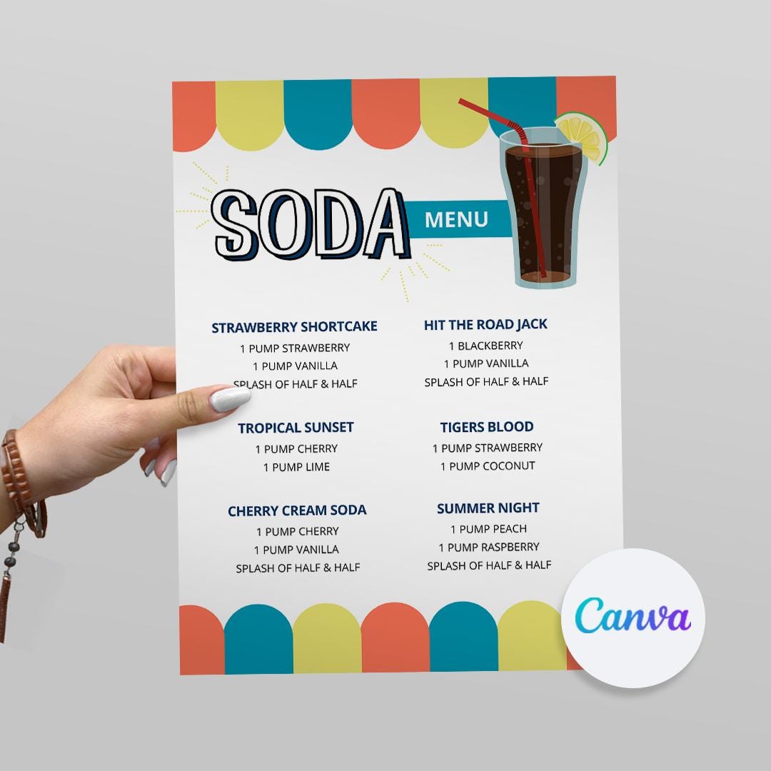 Soda Bar Menu Template, Drink Bar Menu, Youth Activity Idea ...