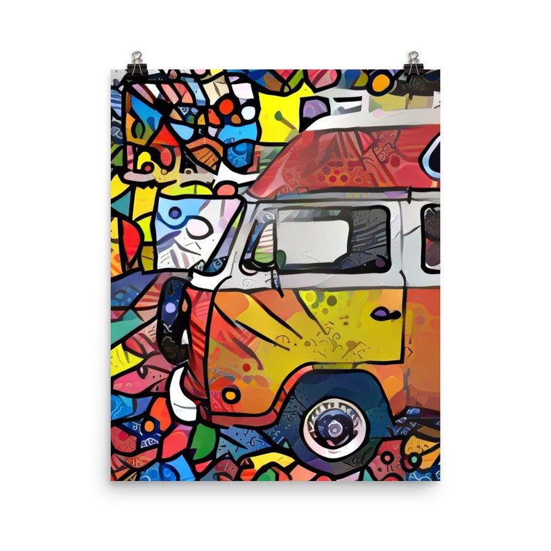 Digital Download Orange VW Van Cartoon Art Digital Art Poster Instant ...